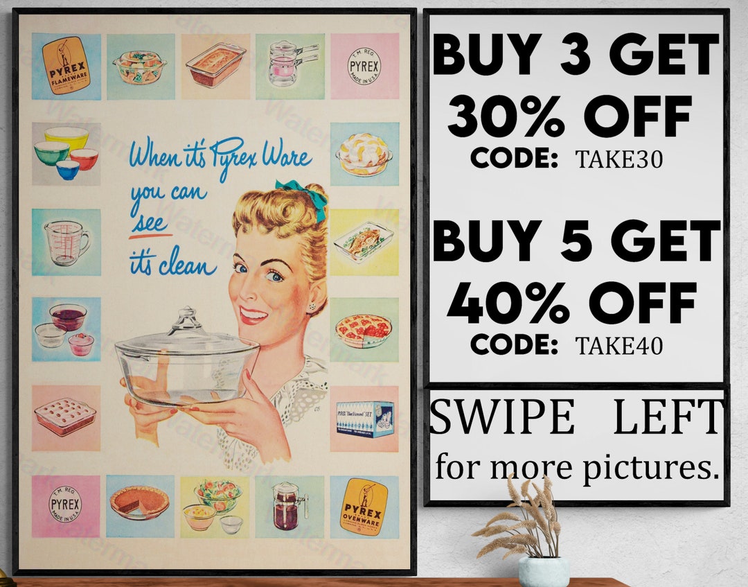 Vintage Cookware Ad 1940s / 1950s Kitchen Wall Art Kitsch Home Baking ...