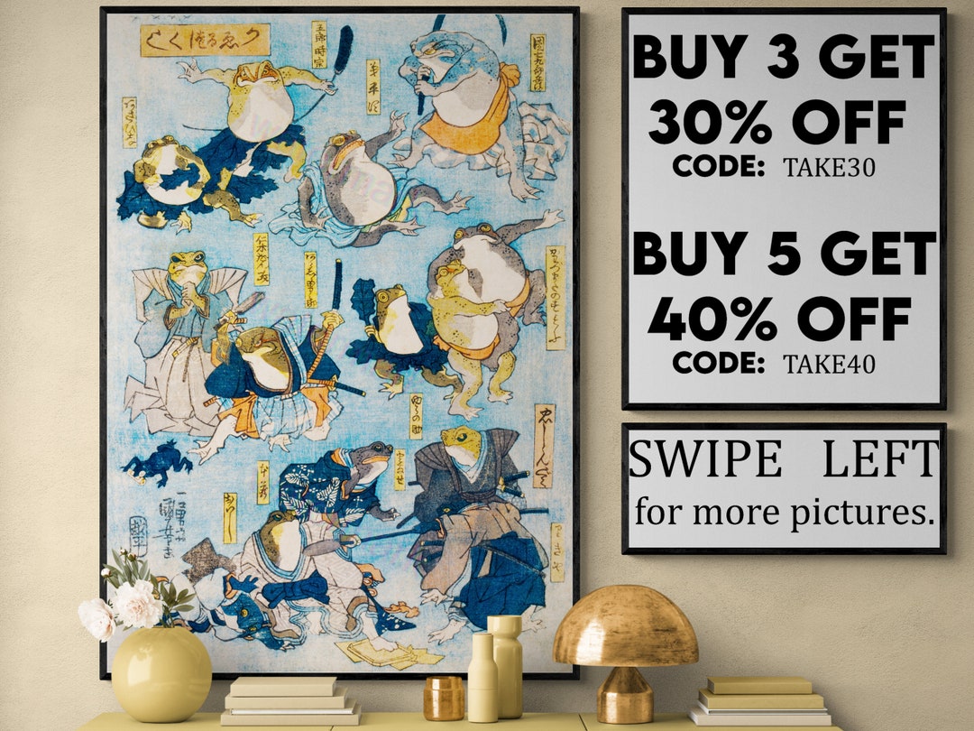 Vintage Japanese Poster, Samurai Frogs by Kuniyoshi Utagawa, Japanese Gift Idea, Print Frog Art ...
