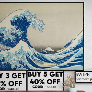Japanese Art the Great Wave at Kanagawa Poster Reproduction Katsushika ...