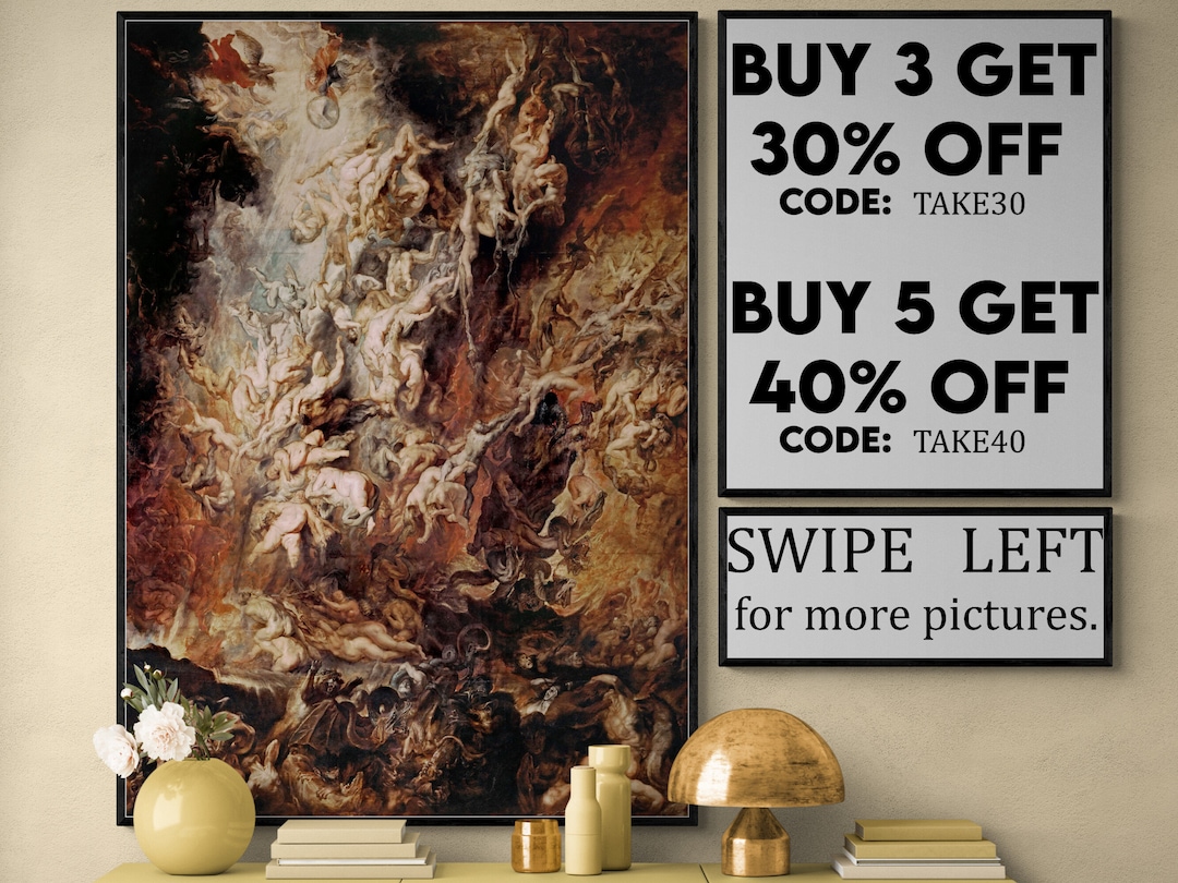 Peter Paul Rubens Fall of the Damned. Art Print, Gothic Art Print ...