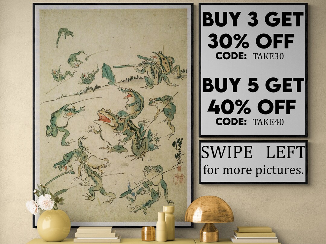 Frog Fight Vintage Japanese Poster, Art Deco, Vintage Print, Colorful ...