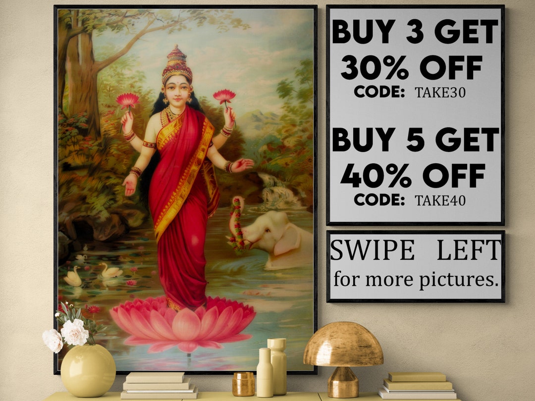 Goddess Lakshmi Raja Ravi Varma Print Poster Fine Art Print VP240 - Etsy