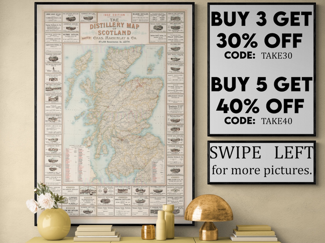 Whiskey Map of Scotland Vintage Print Scotch Whiskey Map Wall Art ...