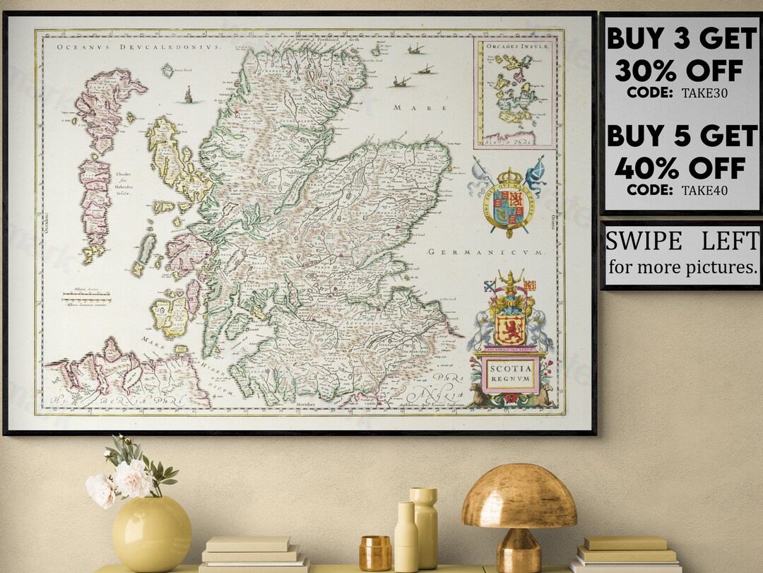 LARGE MAP of SCOTLAND 1635 by Willem & Johan Blaeu Reproduction Print ...