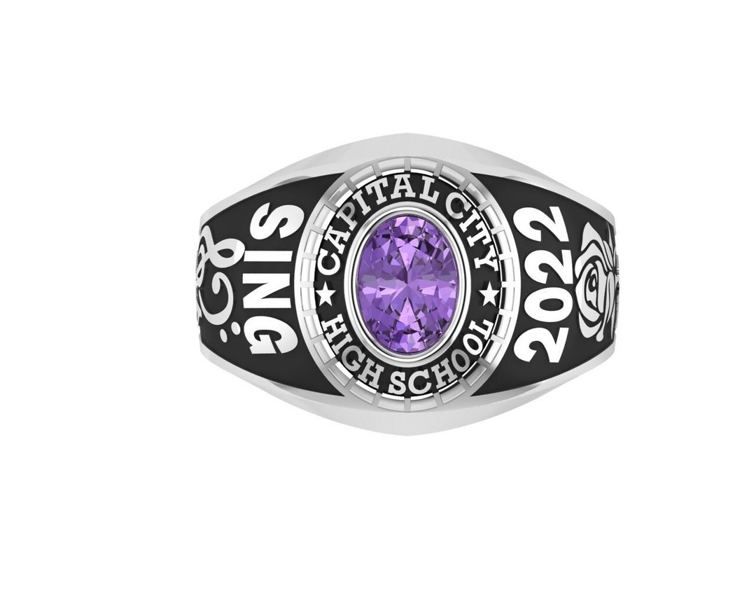 Oval Cut Simulated Birthstone Class Ring, Sterling Silver College Class ...