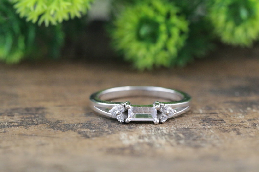 East West Baguette Cut Engagement Ring, Minimalist Wedding Ring, White ...