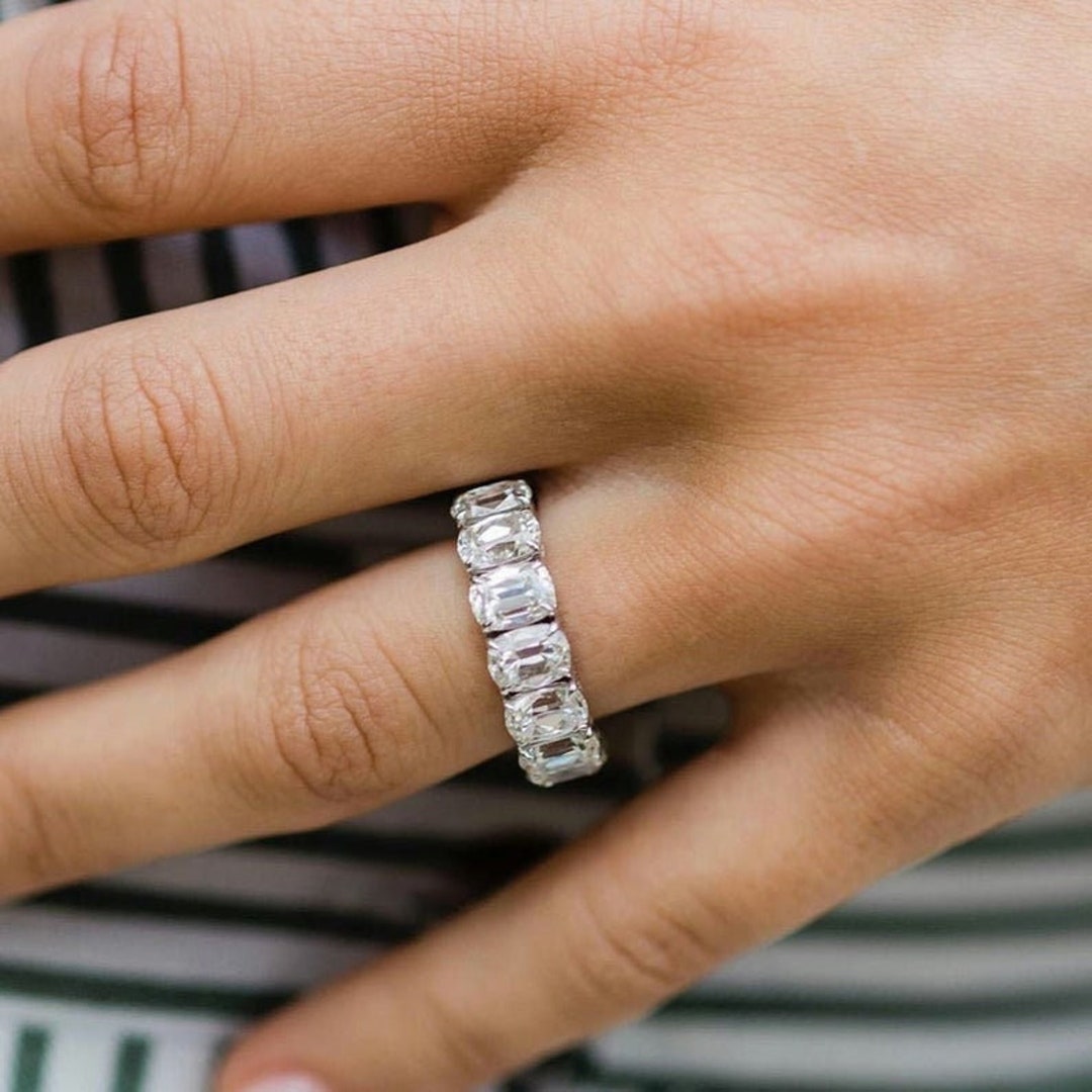 Elongated Cushion Cut Moissanite Wedding Band, Full Eternity Diamond ...
