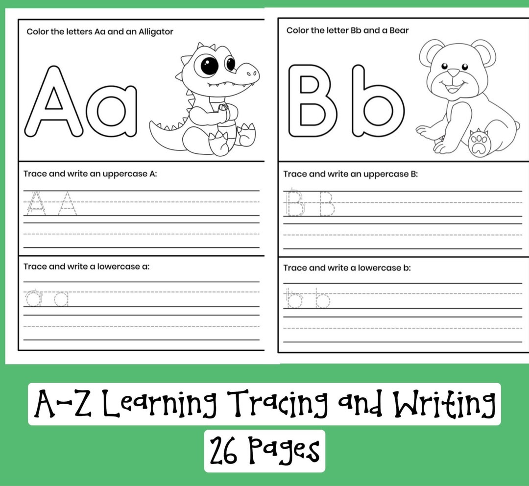 A-Z Child Learning Pages Alphabet Tracing Writing 26 Pages - Etsy