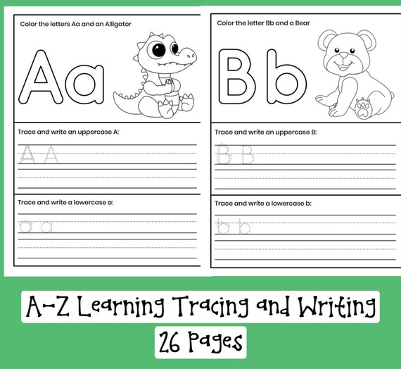 A-Z Child Learning Pages Alphabet Tracing Writing 26 Pages - Etsy