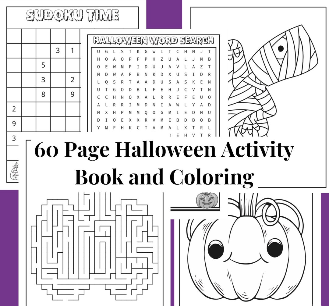 Halloween Activity Coloring Book Printable Worksheets for Children - Etsy