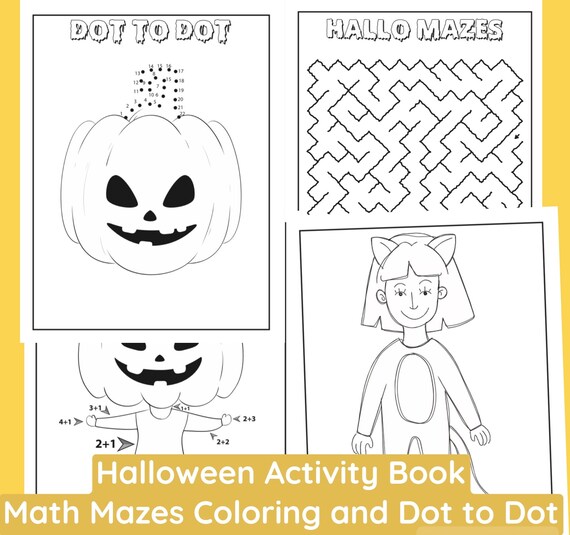 Halloween Activity Book With Coloring Pages Math Workpages - Etsy