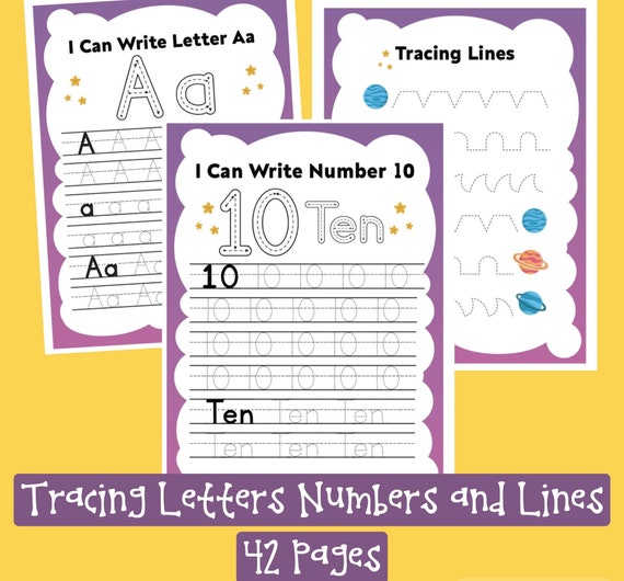 Workbook Pages for Children Tracing Letters Numbers and - Etsy