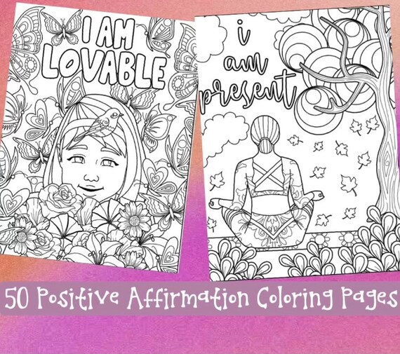 Positive Affirmation Coloring Pages Set of 50 Printable - Etsy
