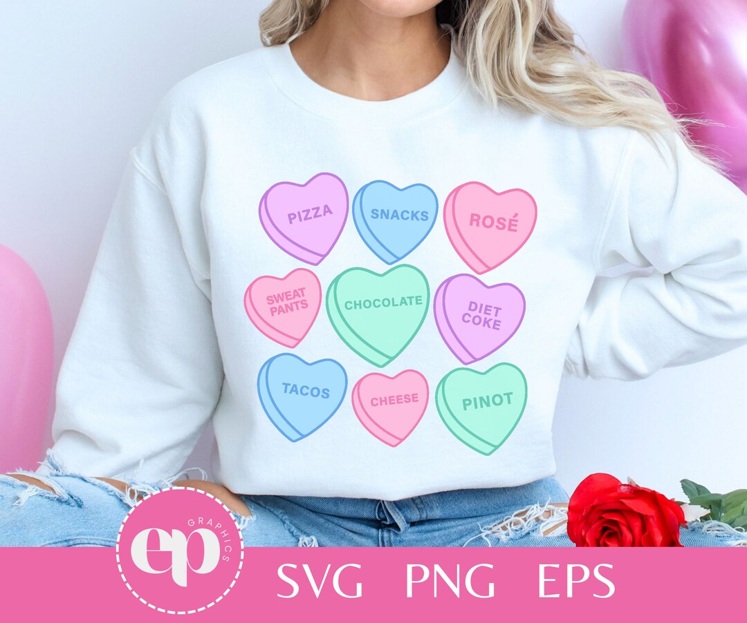 Funny Conversation Hearts SVG PNG | Candy Hearts SVG | Funny Valentines ...