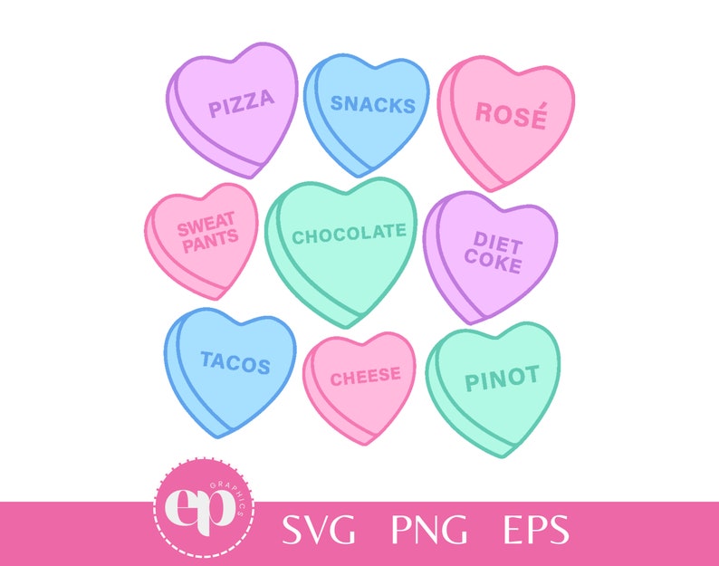 Funny Conversation Hearts SVG PNG | Candy Hearts SVG | Funny Valentines ...