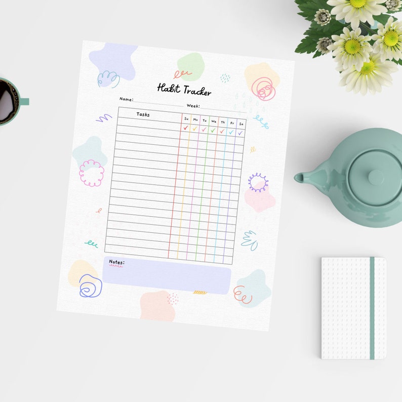 Fun Habit Tracker Fillable and Printable Simple Weekly Tracker - Etsy