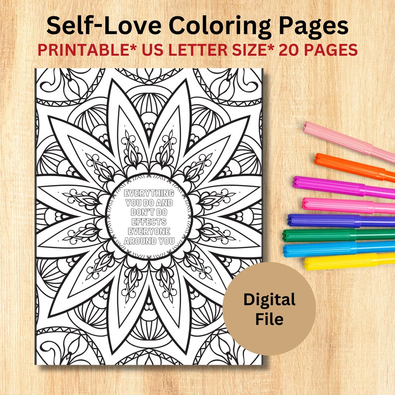 Self-love Adult Coloring Pages Instant PDF Download Digital Personal ...