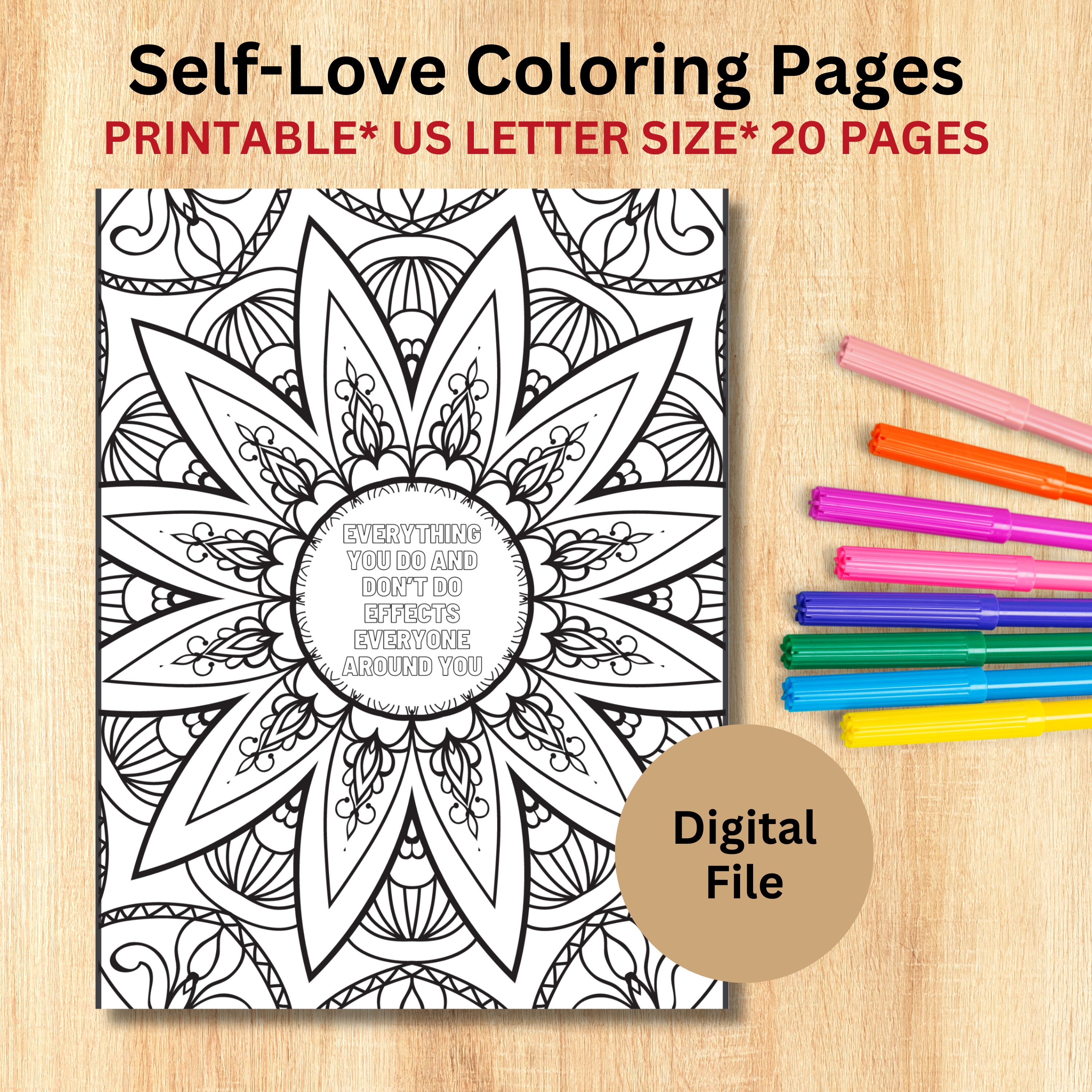 Self-love Adult Coloring Pages Instant PDF Download Digital Personal ...