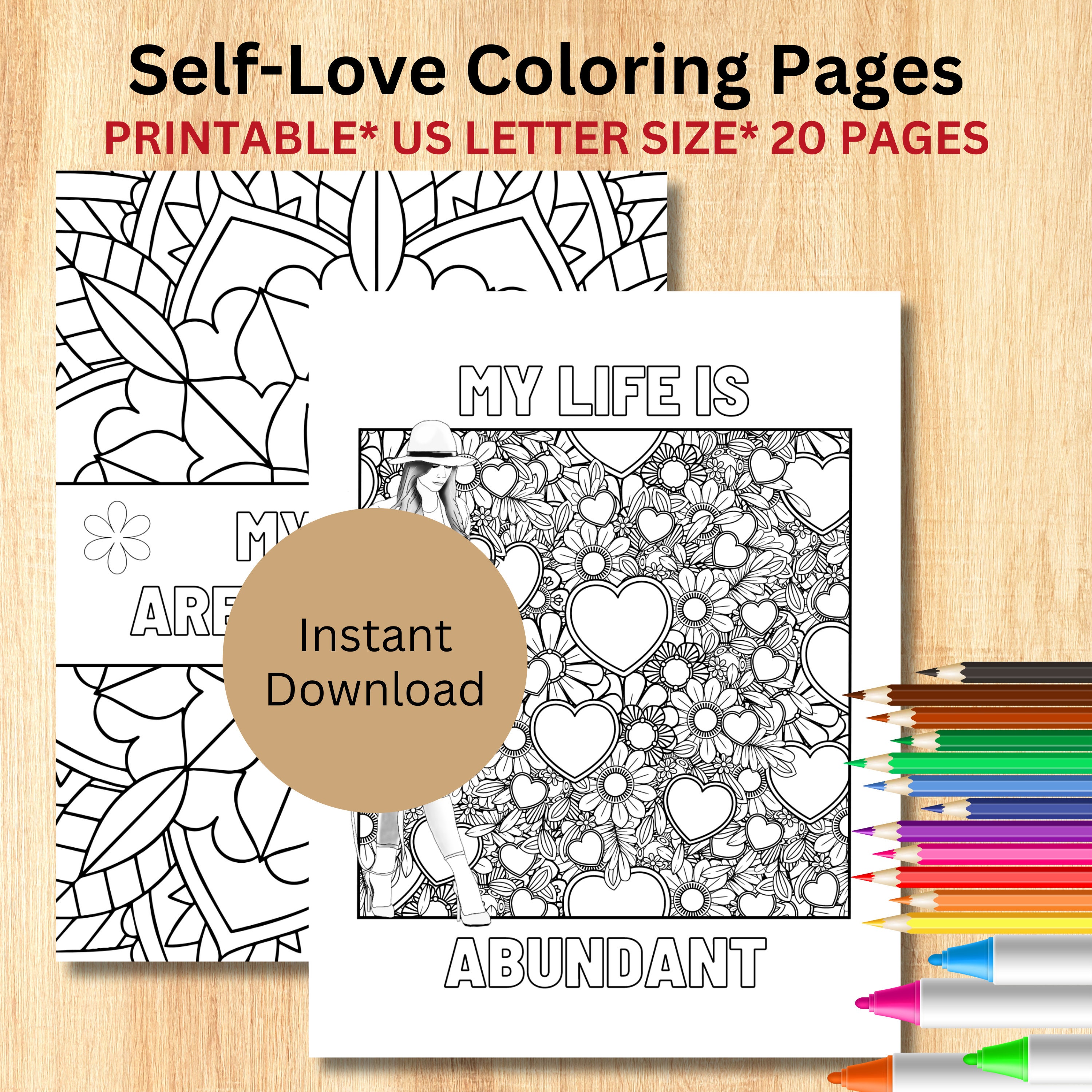 Self-love Adult Coloring Pages Instant PDF Download Digital Personal ...