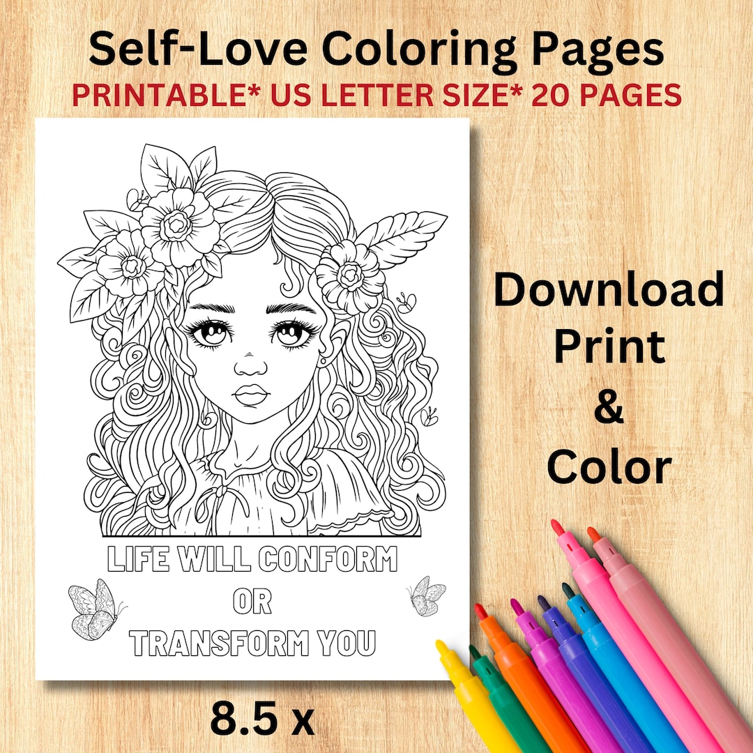 Self-love Adult Coloring Pages Instant PDF Download Digital Personal ...