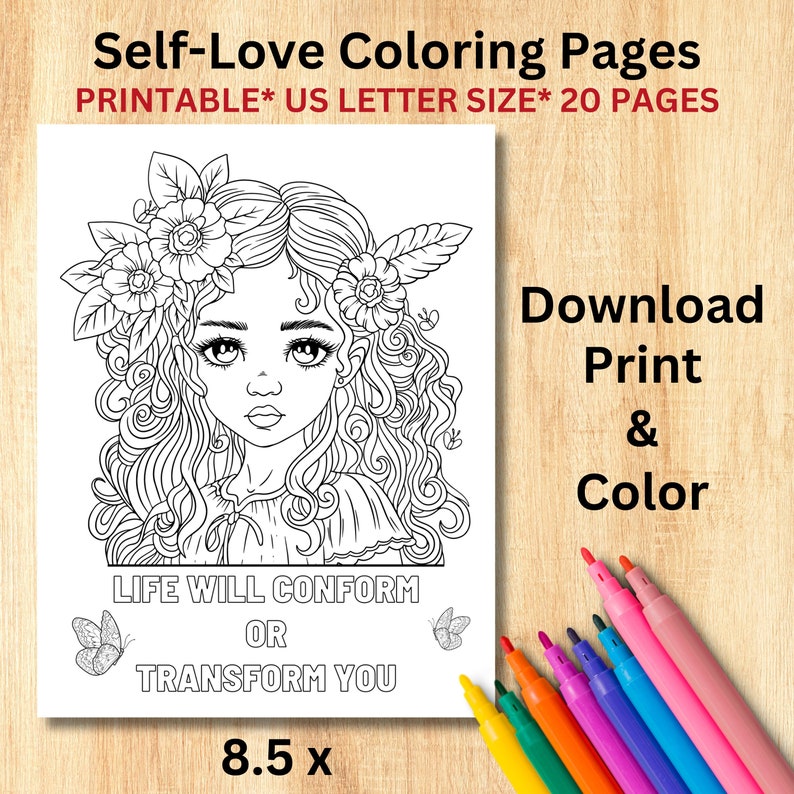 Self-love Adult Coloring Pages Instant PDF Download Digital Personal ...