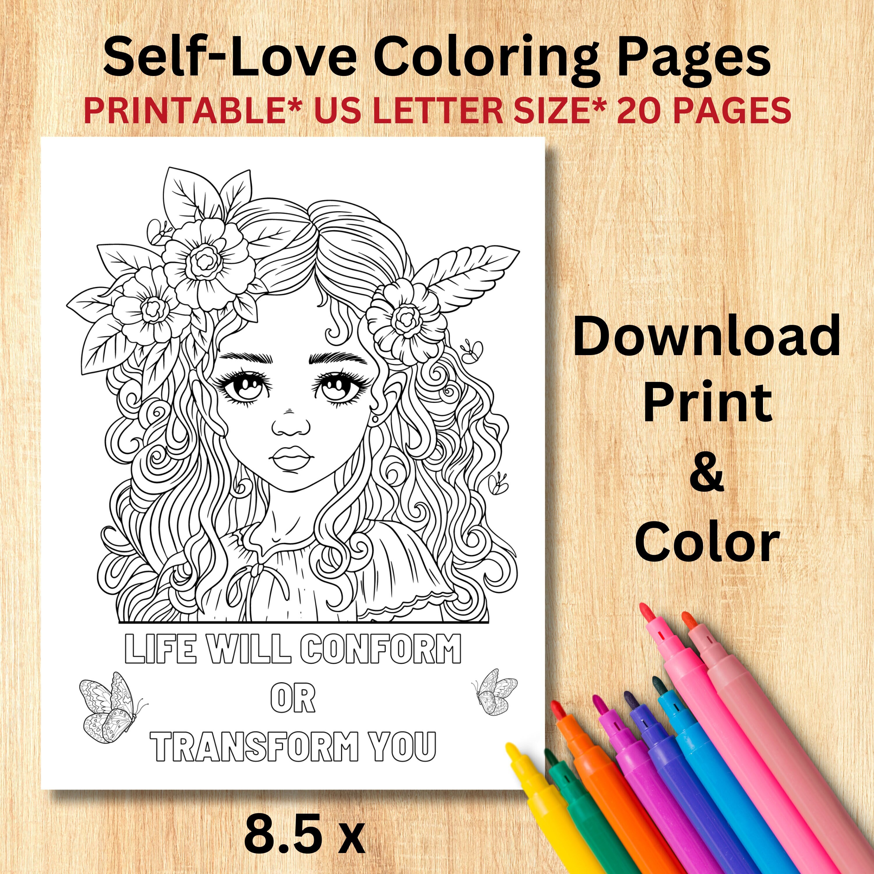 Self-love Adult Coloring Pages Instant PDF Download Digital Personal ...