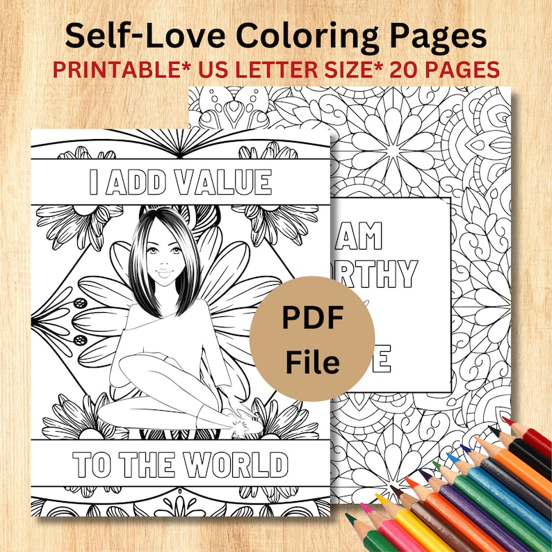 Self-love Adult Coloring Pages Instant PDF Download Digital Personal ...