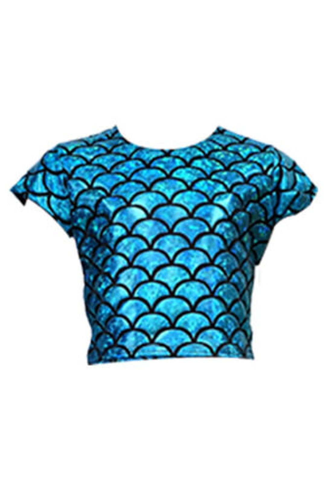 Girls Metallic Turquoise Sea Blue Mermaid Top Kids Little Fish Scale ...