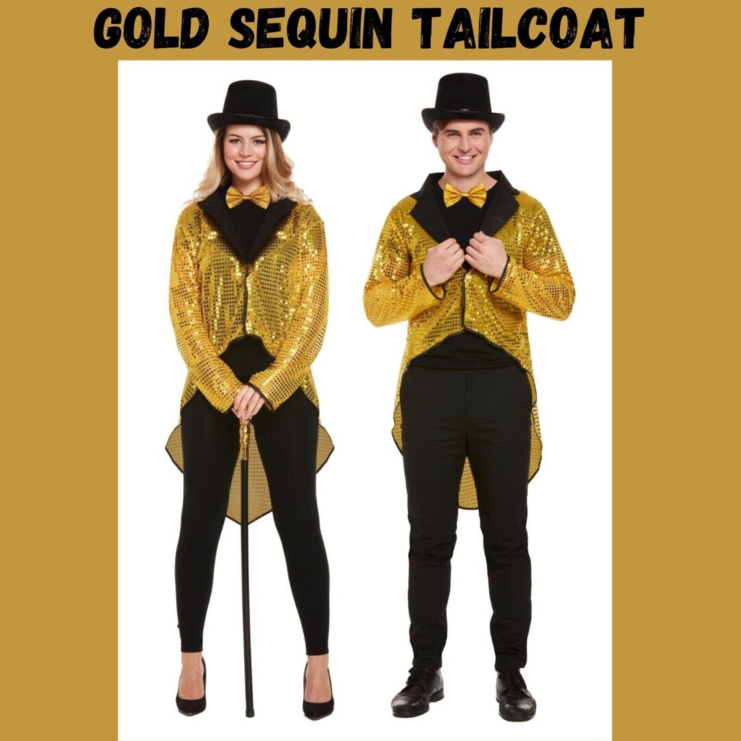 Unisex Gold Sequin Tailcoat Jacket Ringmaster Circus Showman Costume ...