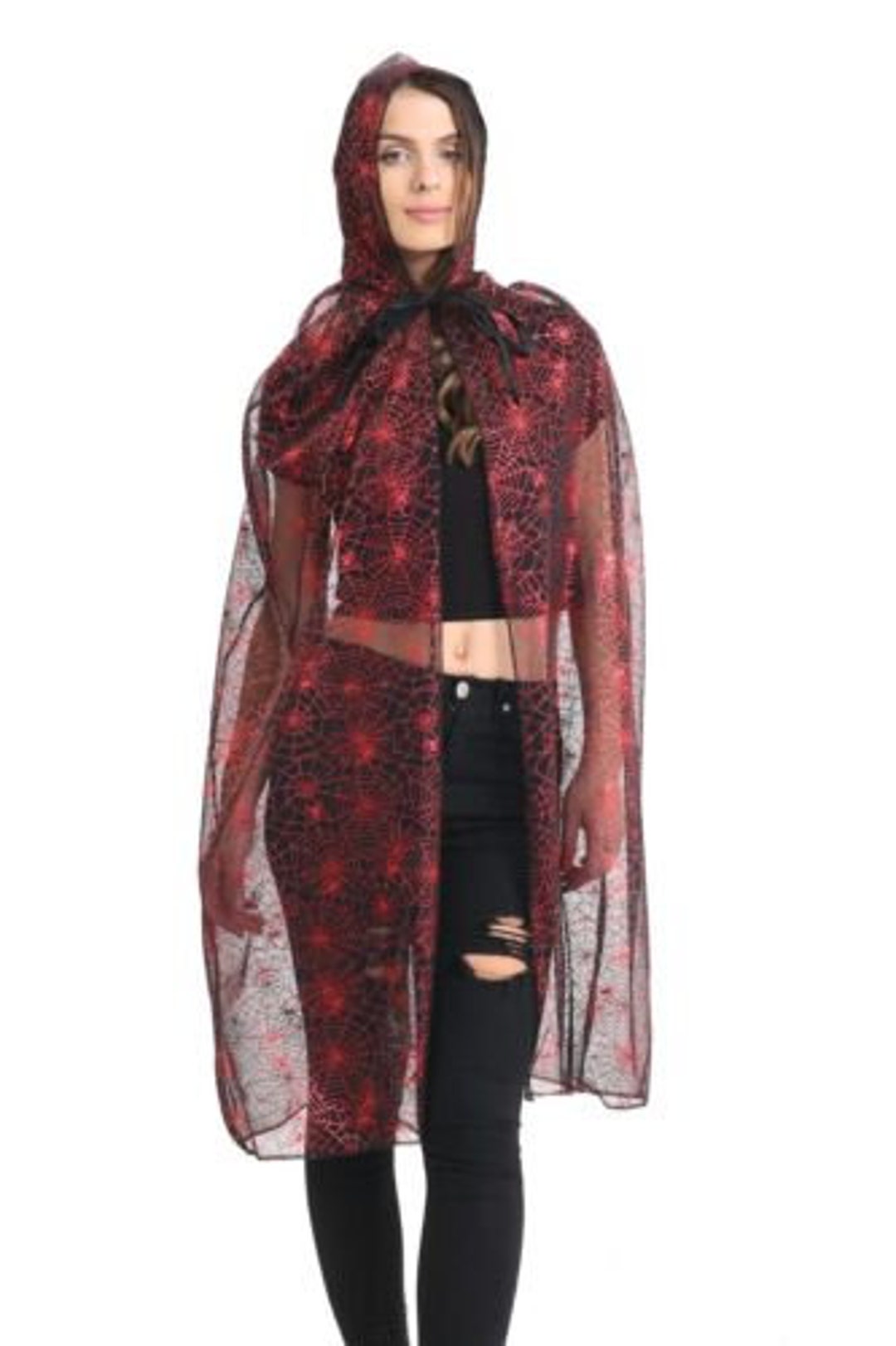 Adult Women Red Black Spider Web Hooded Cape Halloween Zombie - Etsy