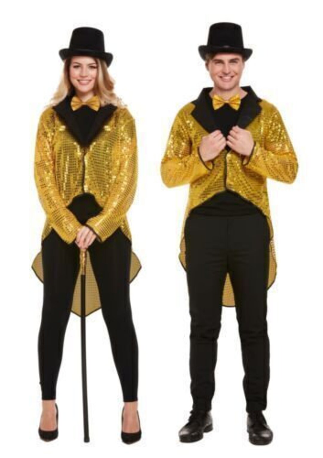 Unisex Erwachsene Pailletten Gold Frack Zirkus Ringmaster Fancy Dress ...