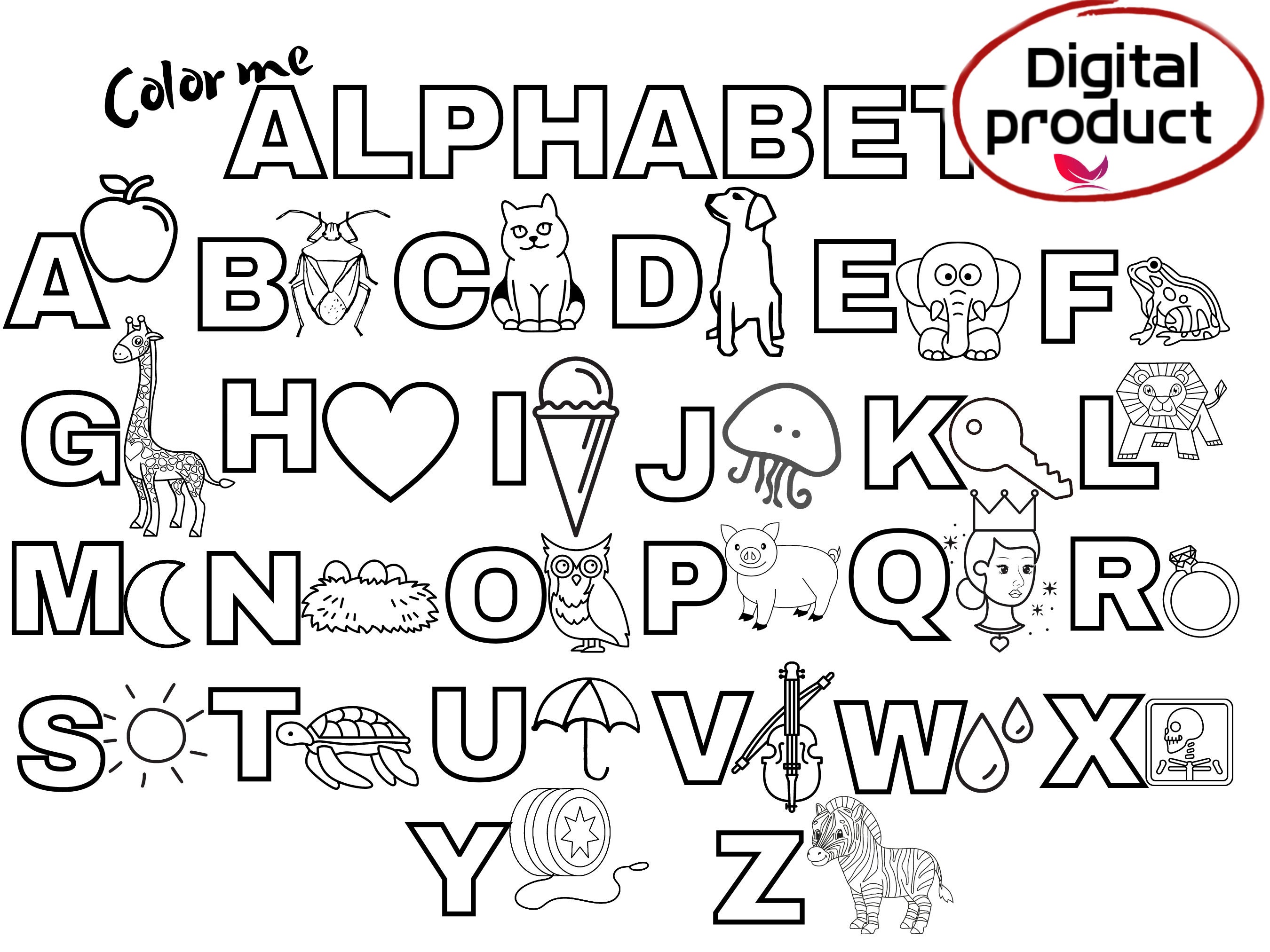 Colour in Alphabet for Kids / Poster A4 / Outlined Letters - Etsy