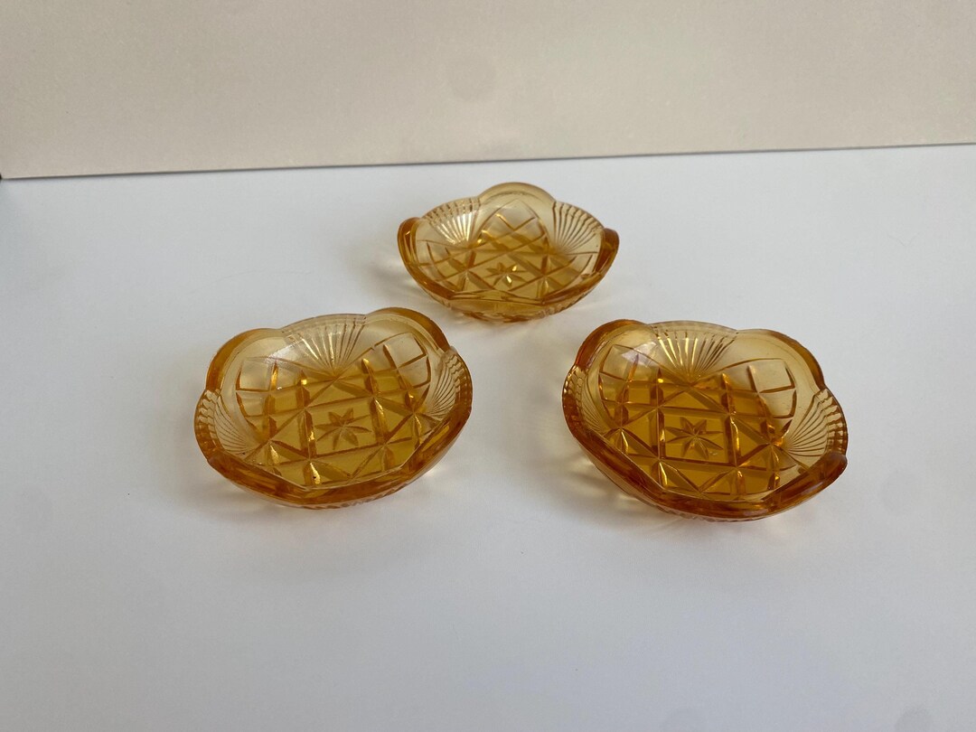 Vintage Amber Glass Dish, Art Deco Amber Depression Glass Trinket ...