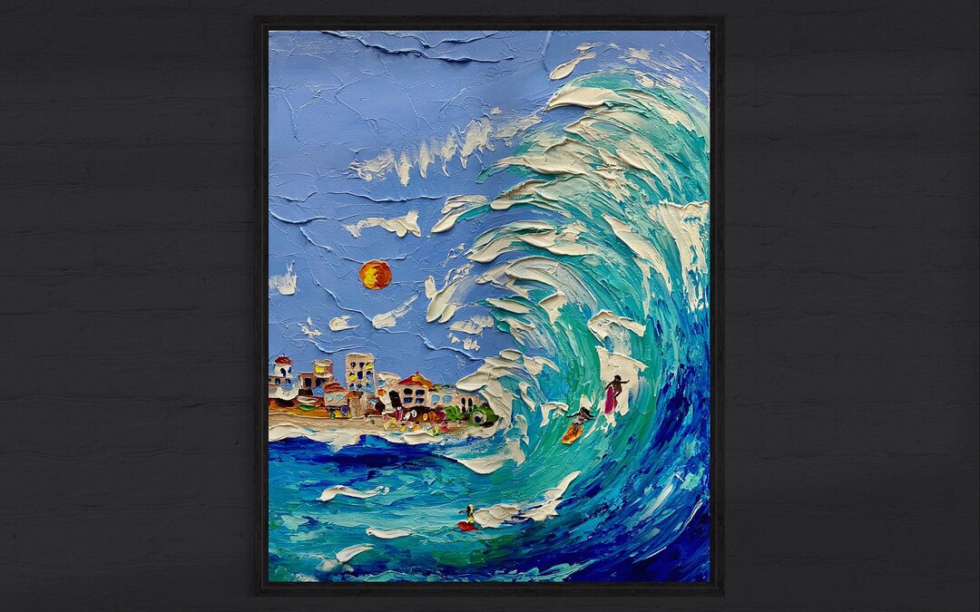 Wave Painting Wave Oil Painting Ocean Wave Painting Light - Etsy