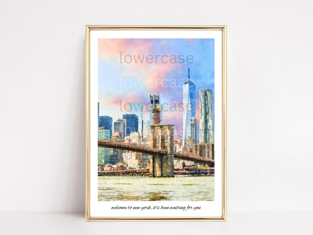 Welcome to New York Poster Print, Manhattan Skyline Watercolor, 1989 ...