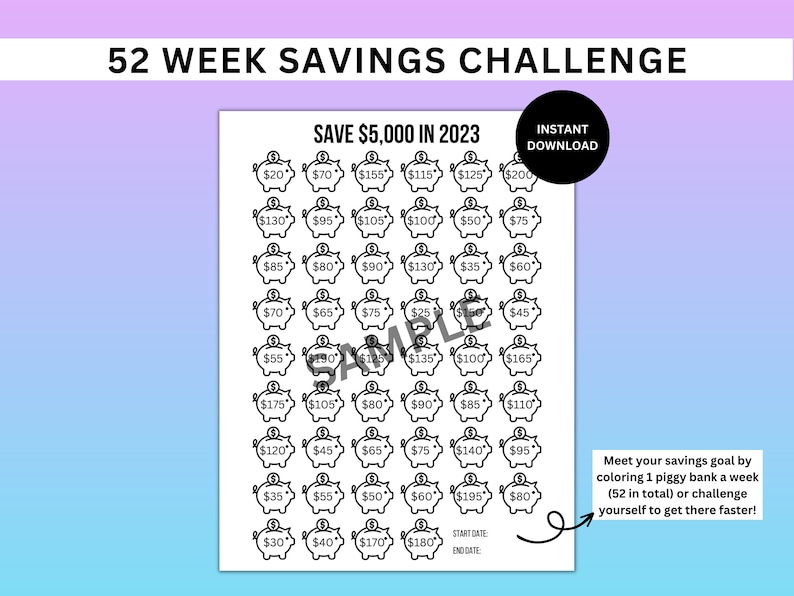 52 Week Savings Challenge Printable PDF 2023 Savings - Etsy