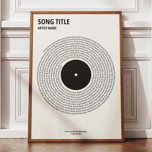 Custom Vinyl Lyrics Print, Personalised Music Poster, Customizable ...