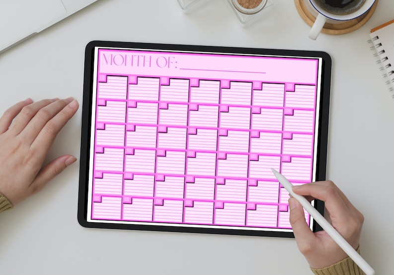 Pink Printable Calendar, Undated, Monthly Blank Calendar, Digital ...