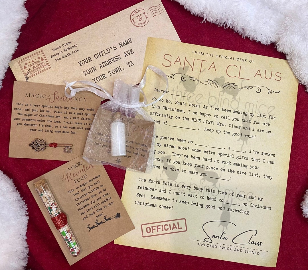 Personalized Letter From Santa Bundle | Package W/ Reindeer Food, Santa ...
