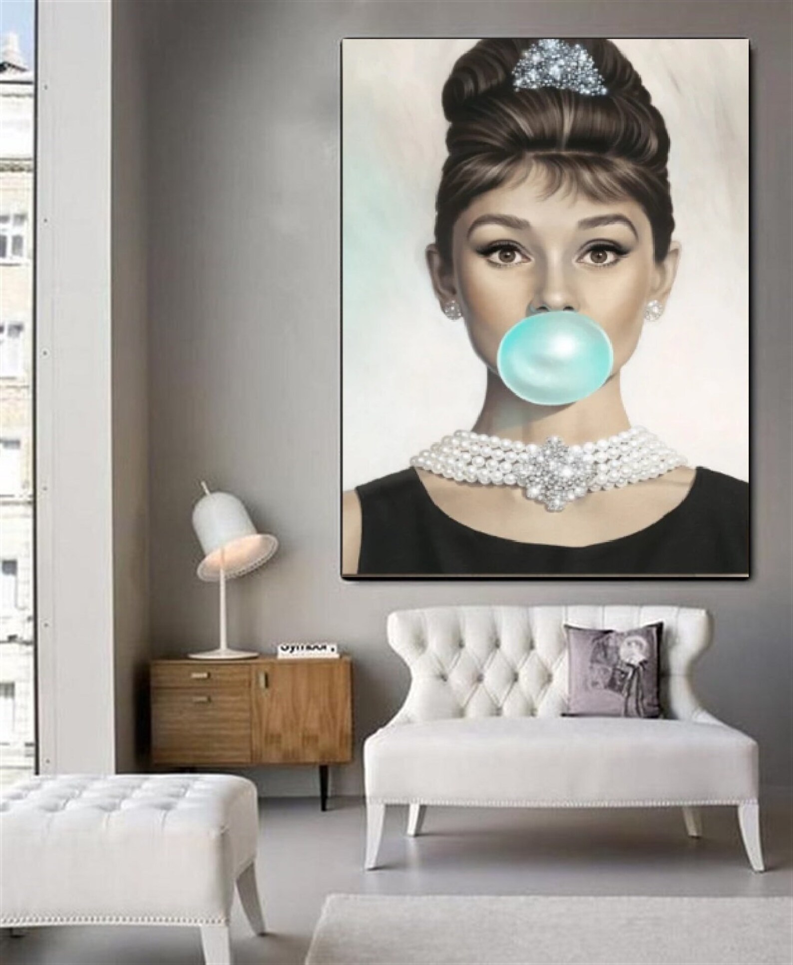 Audrey Hepburnbig Blue Bubblegum Bubble Being Blownaudrey Etsy