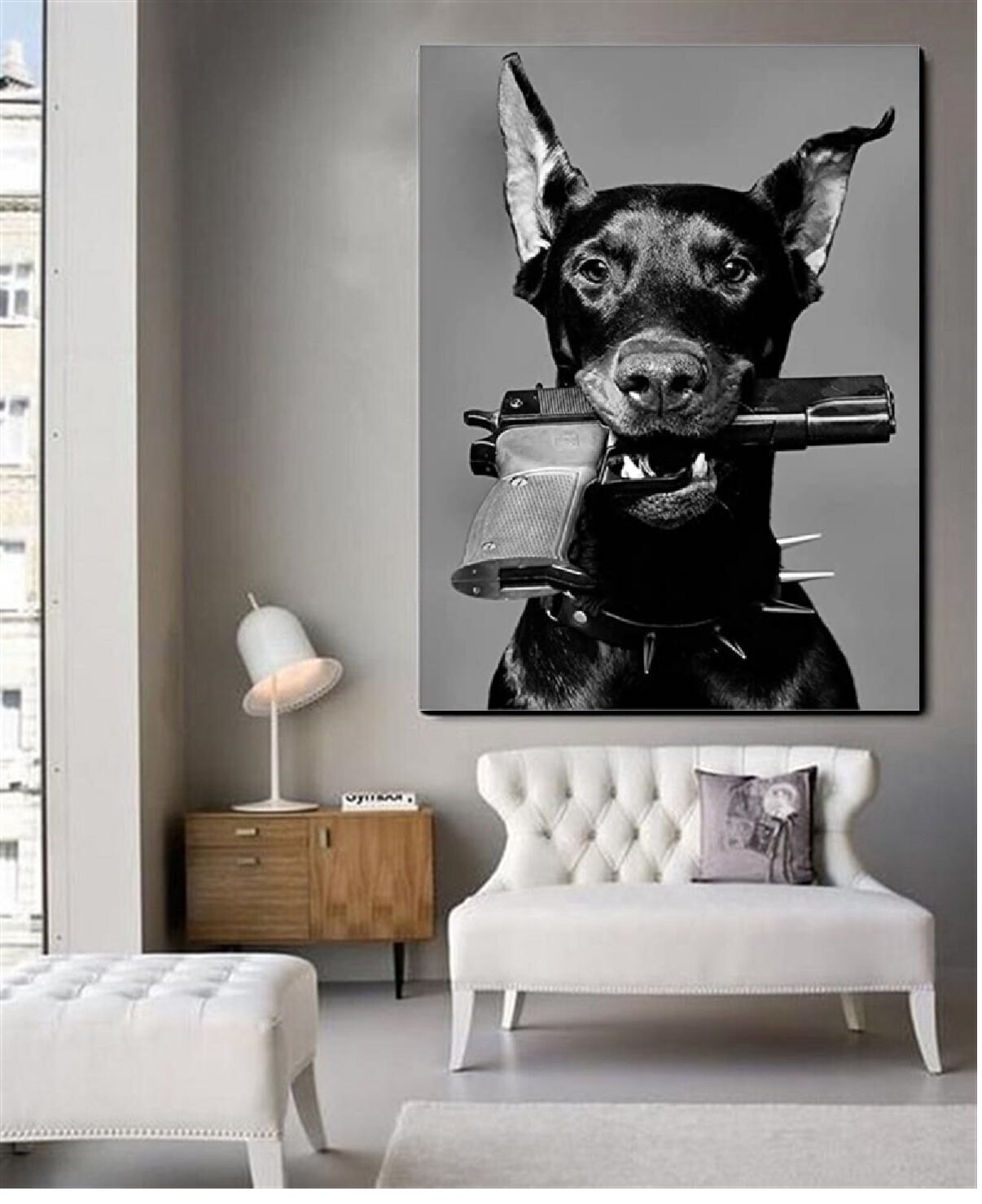 Hypebeast Modern Black White doberman Canvas Gun Luxury - Etsy