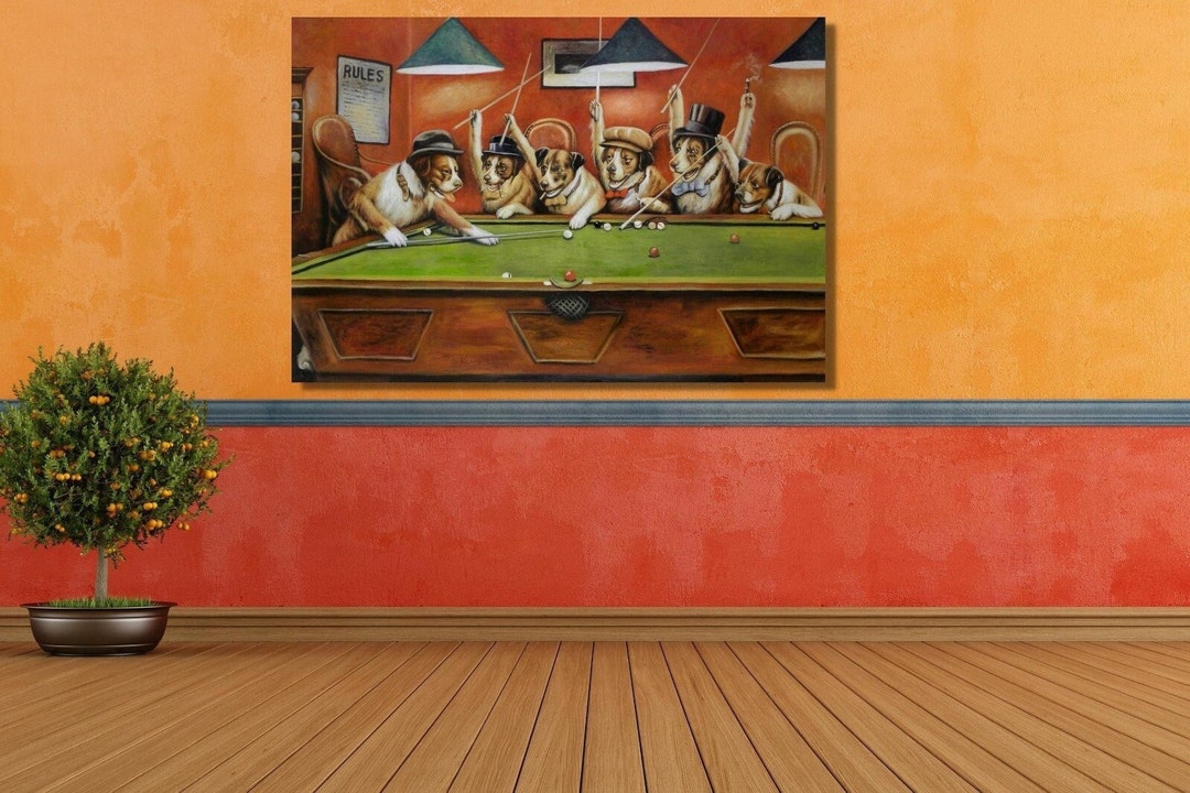 Dogs Playing Billiard, Dogs Playing,pool,playing Billiard Poster,dogs ...