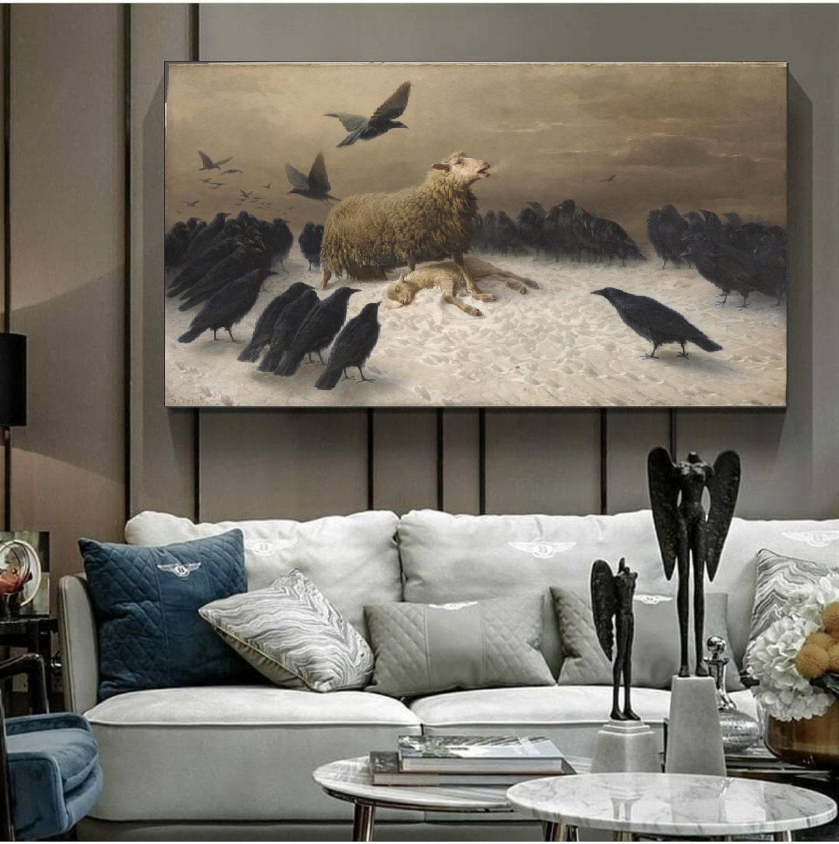 Anguish Sheep and Crows, Friedrich Schenck, Canvas Print Art, Living ...