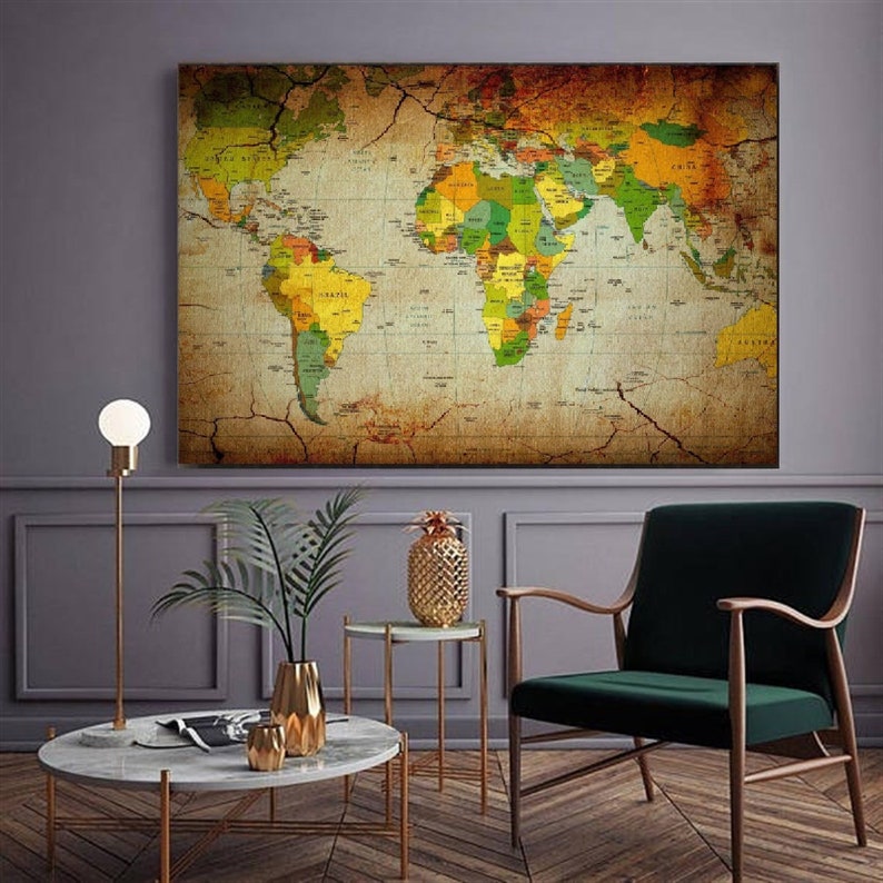 World Map,world Map With,world Map Canvas,kids Room Decor,vintage ...