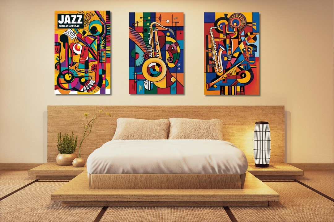Set of 3, African Caz Music, Abstract Music Art, Music Decor, African ...
