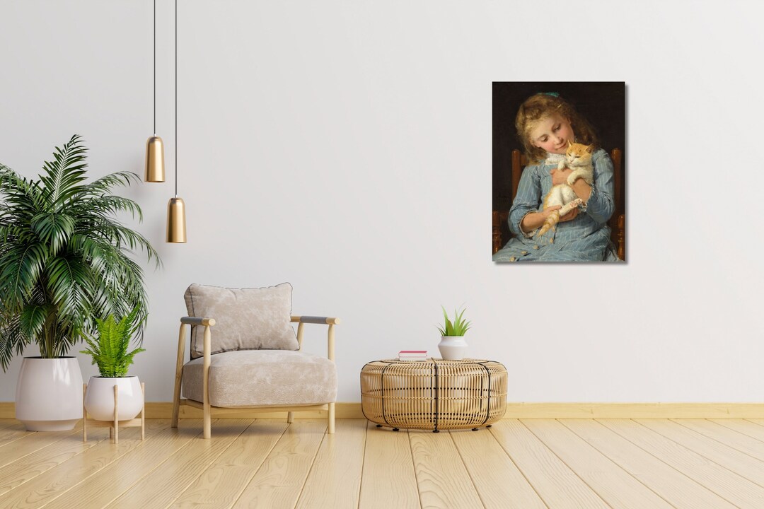 Albert Anker, Girl With a Cat, 1881, Canvas Wall Decor, Living Room ...