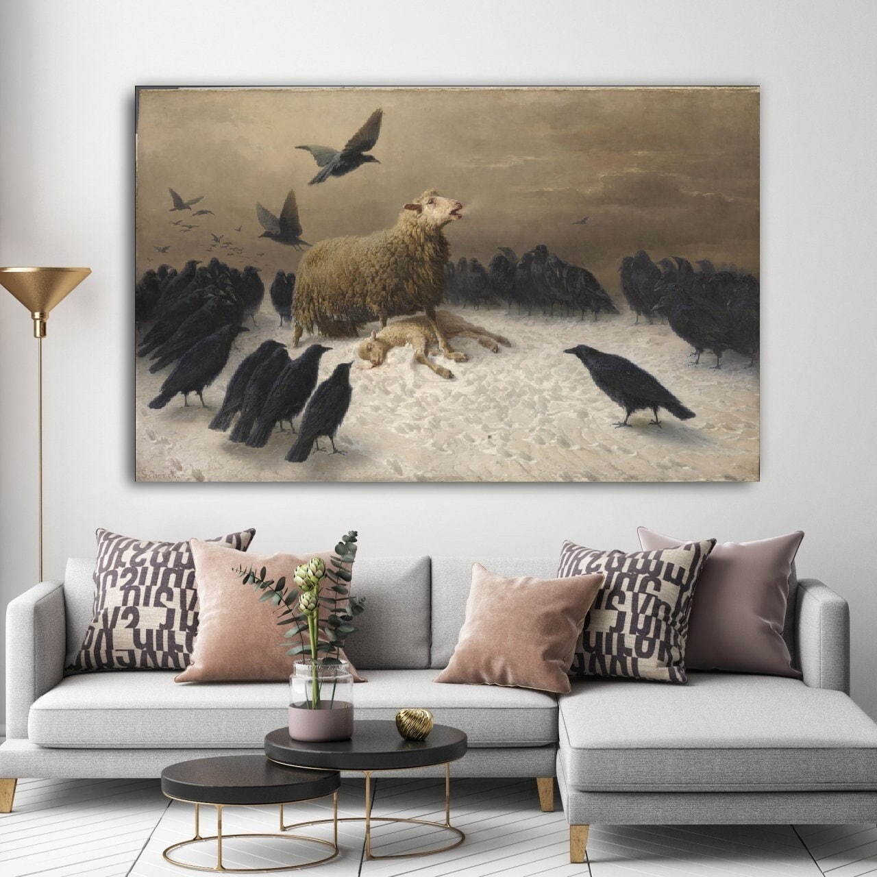 Anguish Sheep and Crows, Friedrich Schenck, Canvas Print Art, Living ...