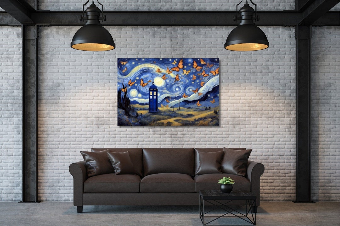Van Gogh Tardis, Tardis Decor, Colorful Butterflies, Digital Painting ...