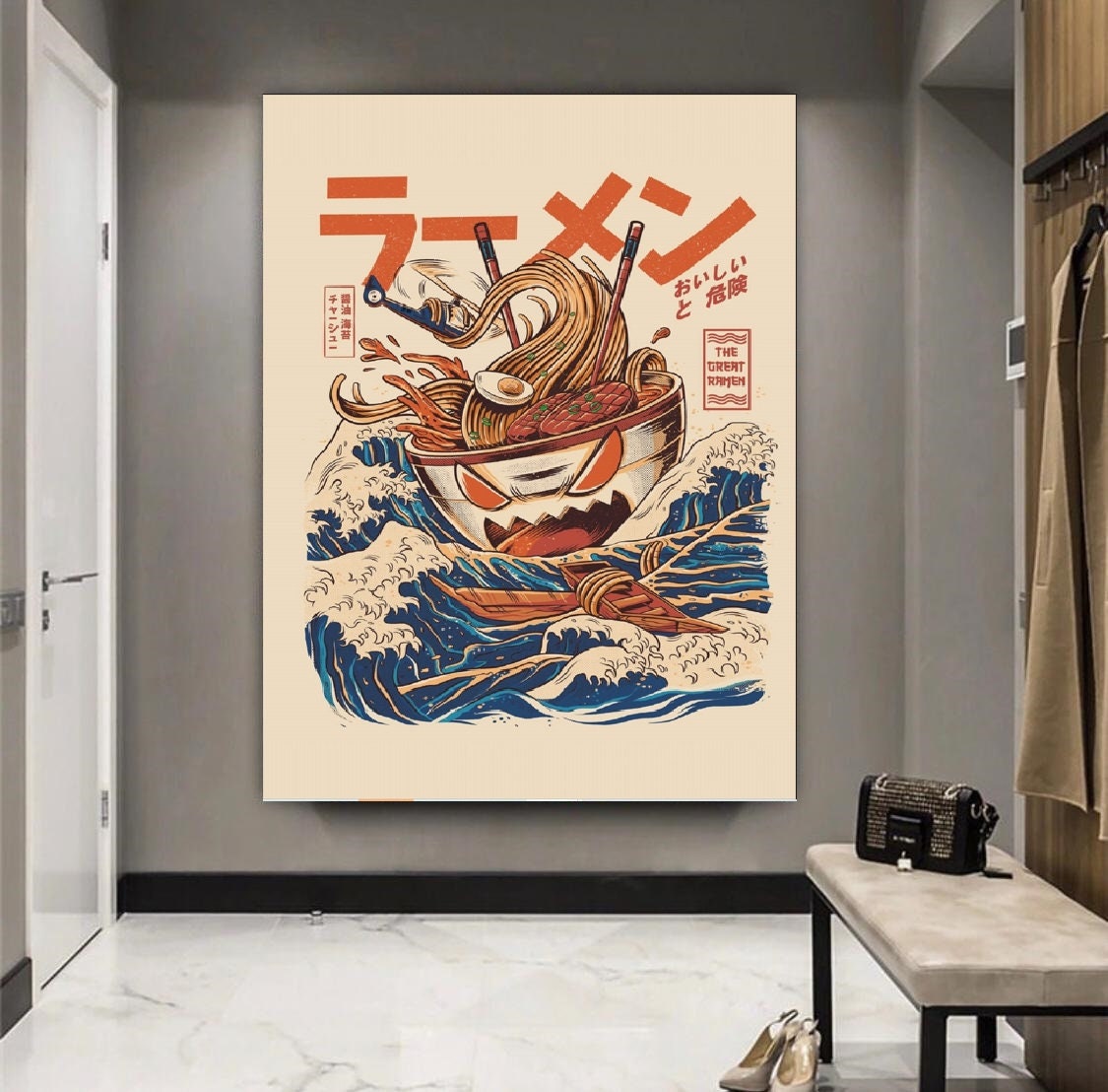 Set of 3,the Great Ramen off Kanagawa Asian Soup Art, the Great Ramen ...