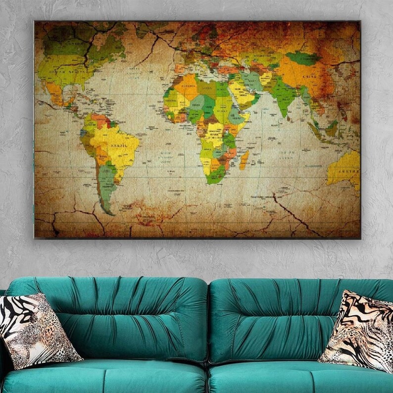 World Map,world Map With,world Map Canvas,kids Room Decor,vintage ...